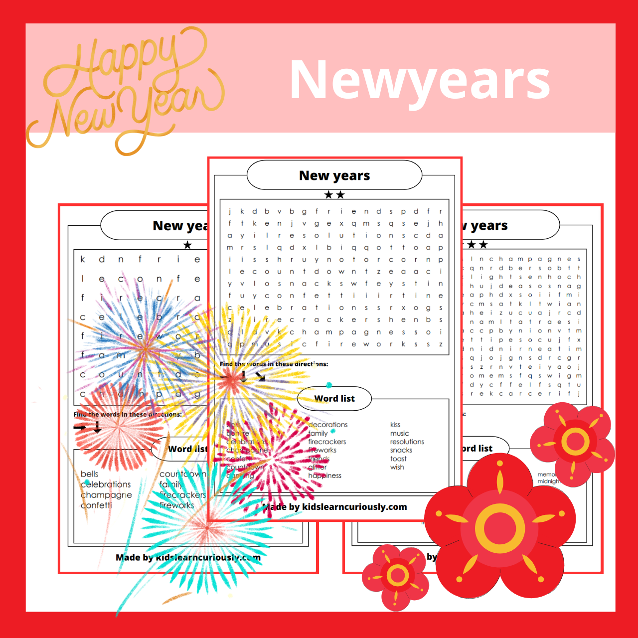 New years wordsearch - Kids Learn Curiously
